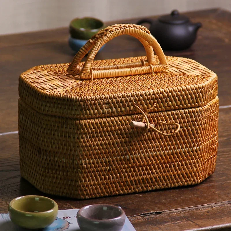 Handwoven-Rattan-Storage-Box-with-Handle-Wicker-Ornament-Box-Tea-Food ...