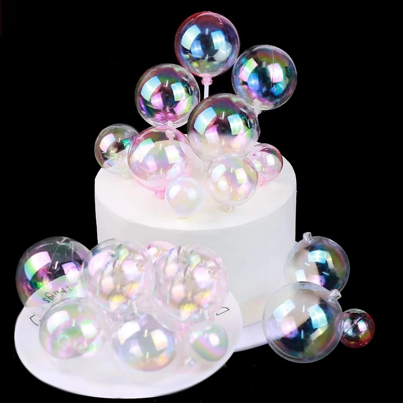 10pcs Transparent Bubble Ball Cake Topper Pearl Insert Cupcake DIY ...