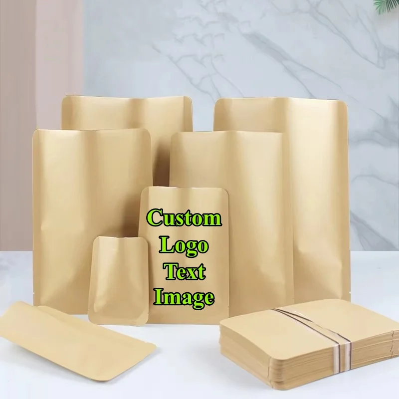 200PCS Flat Kraft Paper Open Top Packaging Bag DIY Logo Matcha Green ...