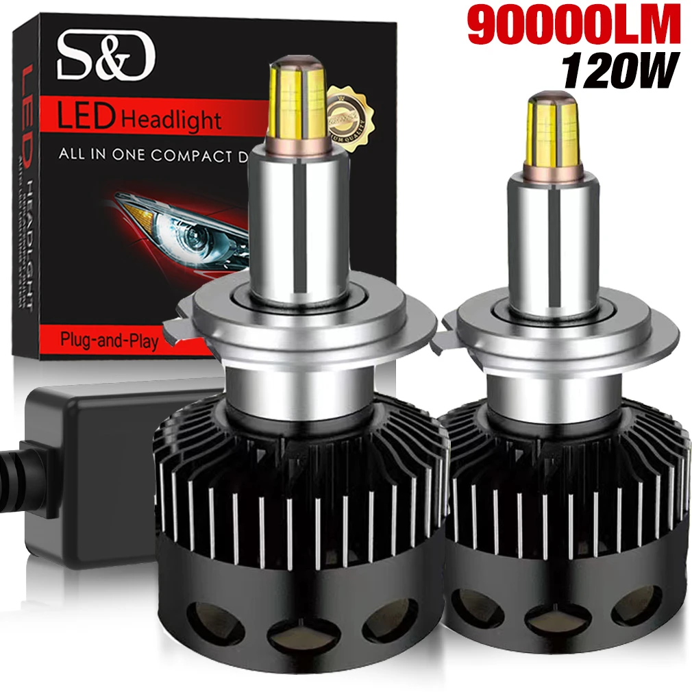 90000LM 6 Sides H7 Led CSP Car Headlights Bulbs 120W 360 Turbo H8 H11 Canbus H1 HB3 9005 HB4 ...