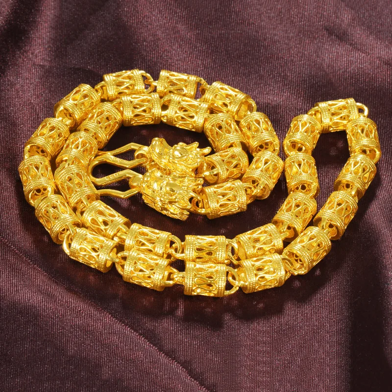 Plated 999 Gold Domineering Double Tap Chain Necklace For Men's Hollow ...