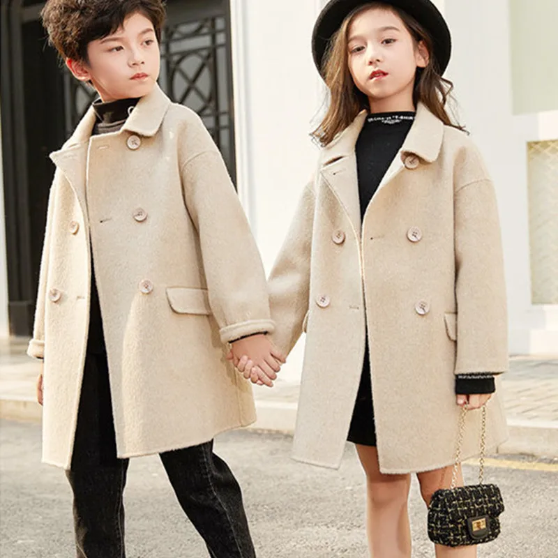 Girls Wool Coat Jacket Outerwear 2022 Beige Warm Thicken Plus Velvet ...