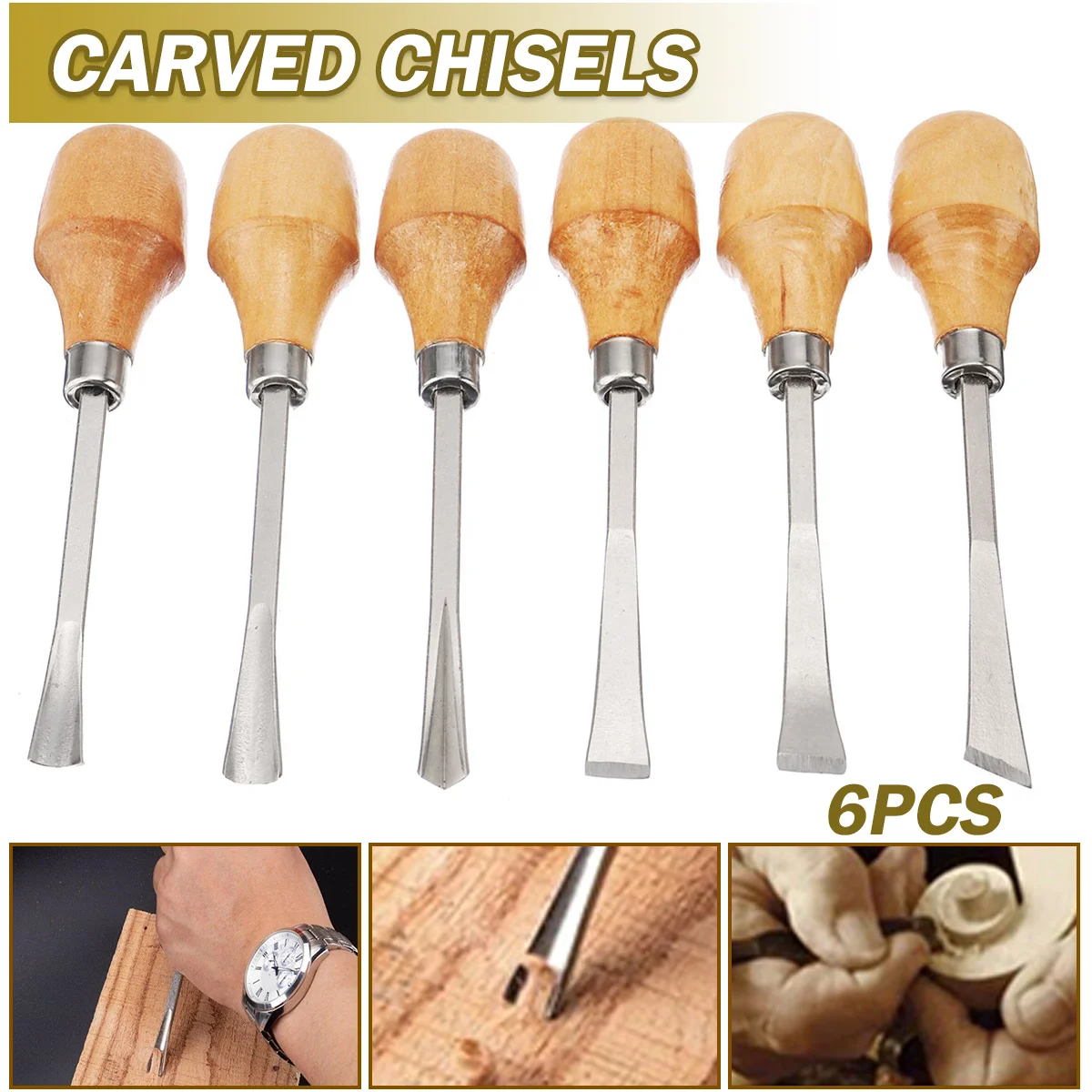 6pcs Wood Carving Hand Chisel Tool Set Professional Woodworking Gouges Cutting Polishing GYH ...