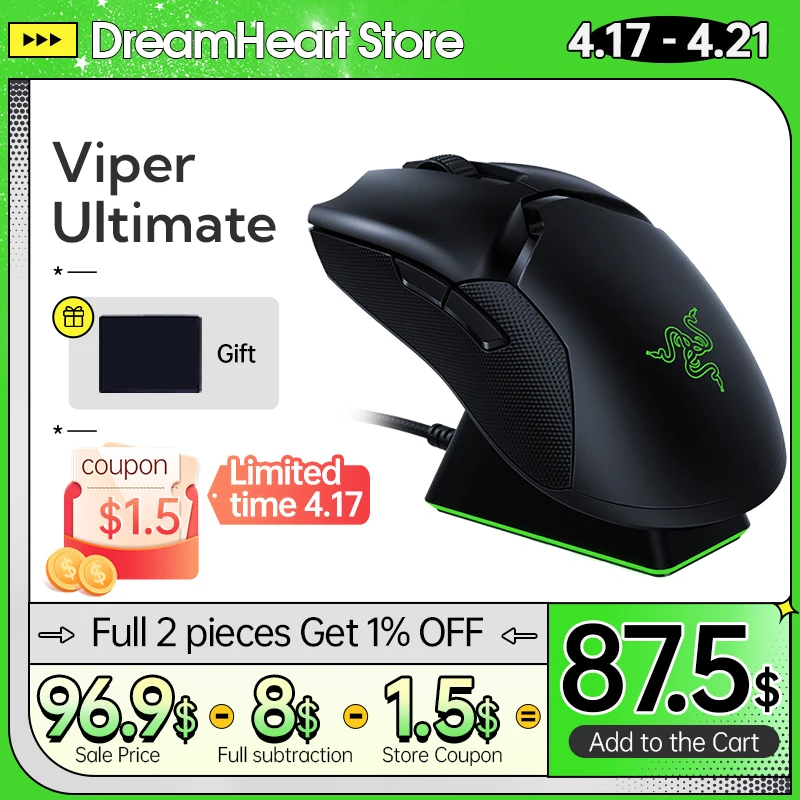 Razer 바이퍼 얼티메이트 무선 게이밍 마우스 (충전베이스 포함), PC 노트북 용 초고속 광학 프로그래밍 가능 마우스 ...