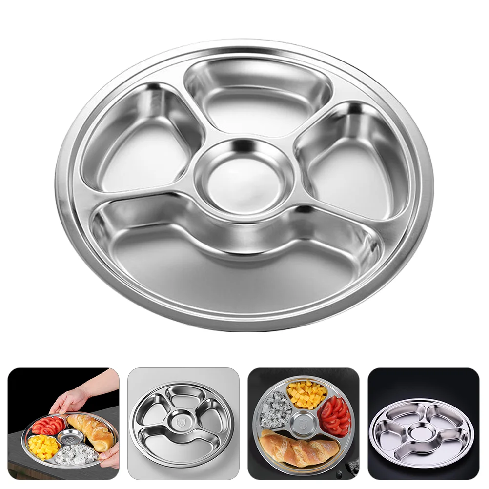 Stainless-Steel-Round-Divided-Plate-Divided-Dinner-Plate-6-Section ...