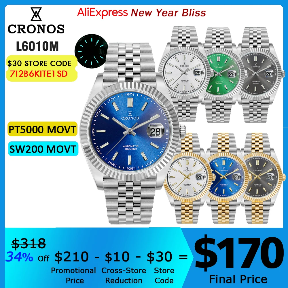 Cronos-Date-Luxury-Men-Watch-Stainless-Steel-5-Links-Bracelet-Copper ...