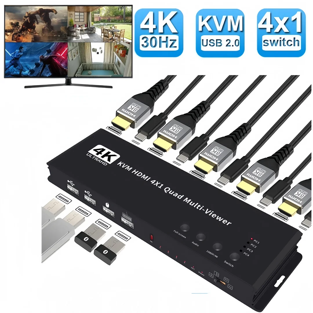 4K-HDMI-KVM-Switch-4x1-Quad-Multi-Viewer-4-in-1-Out-KVM-HDMI-Processor ...