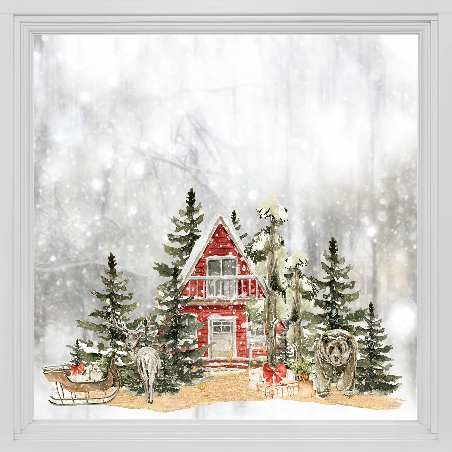 Kizcozy-Red-House-and-Fir-Tree-Decorative-Double-Sided-Window-Sticker ...
