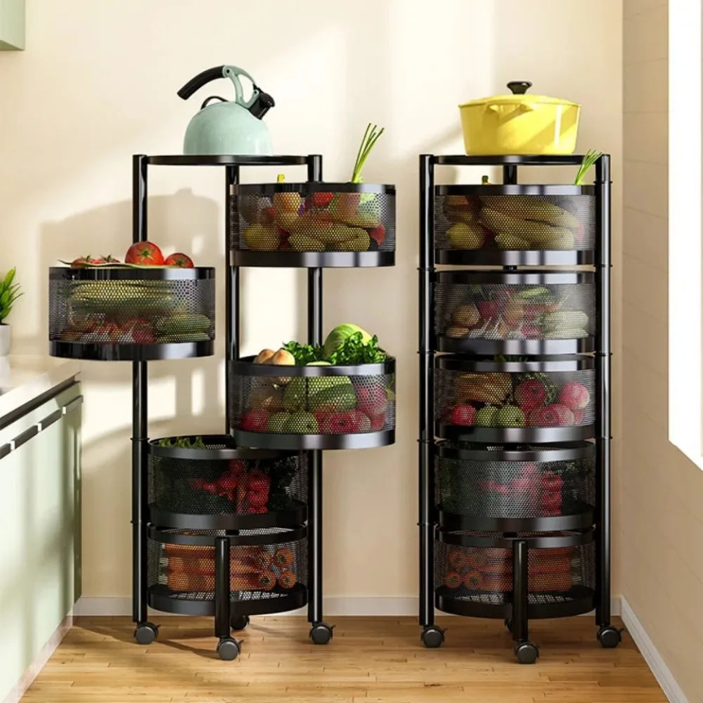 Rotating-Vegetable-Baskets-Round-Kitchen-Trolley-Multi-Layer-Fruits ...