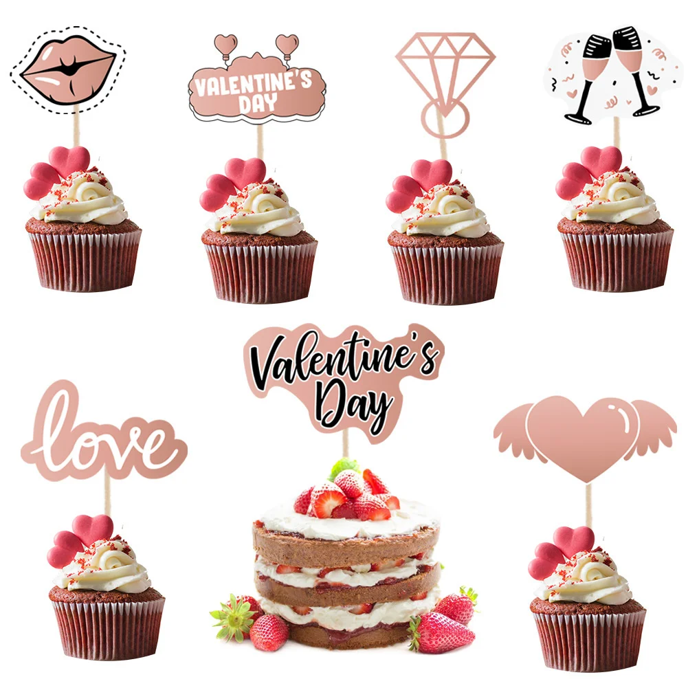 6-pcs-Valentine-s-Day-cake-insert-card-set-love-rose-gold-cake ...