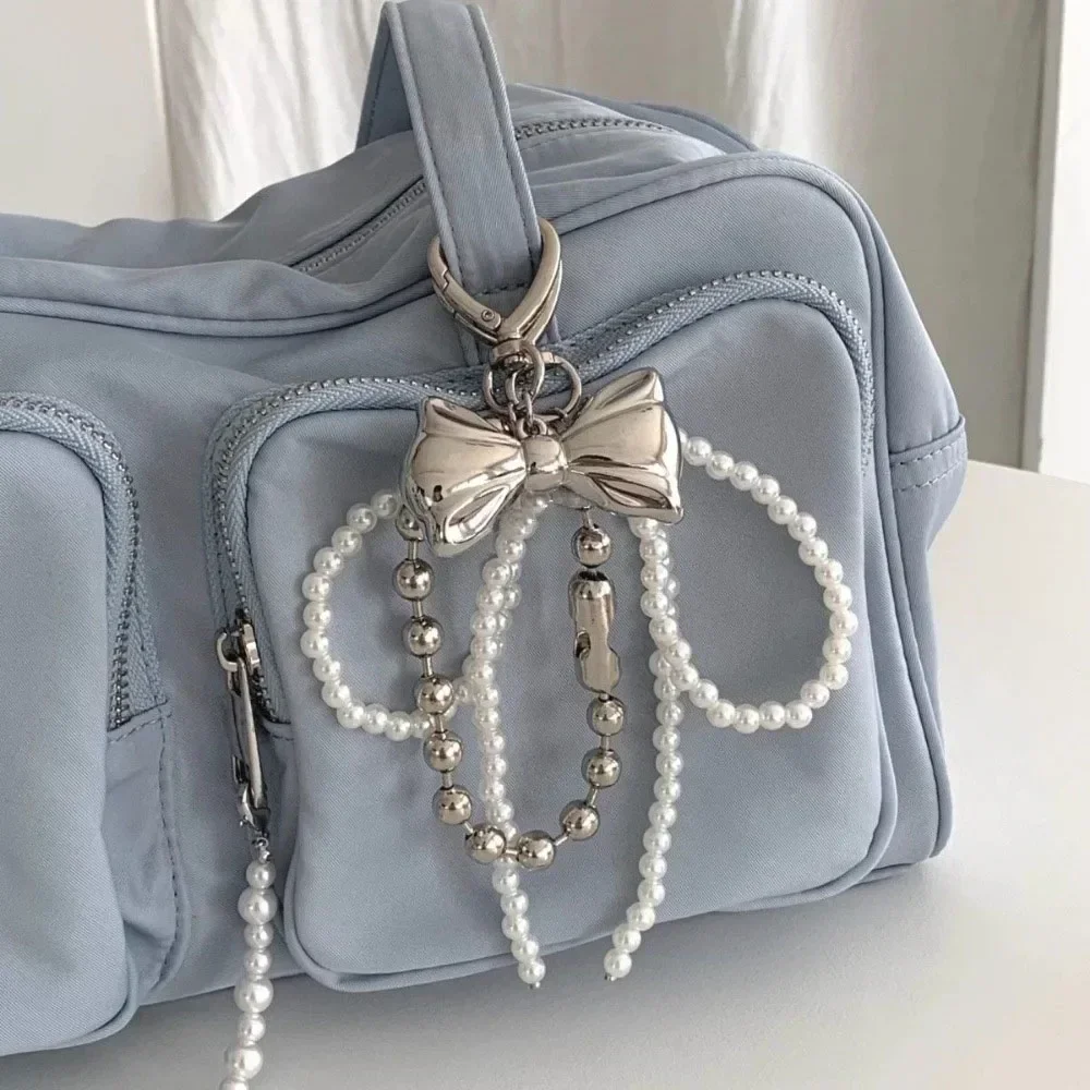 Elegant-Sweet-Beads-Pearl-Bowknot-Keychain-Heart-Pendant-Keyring-Y2K ...