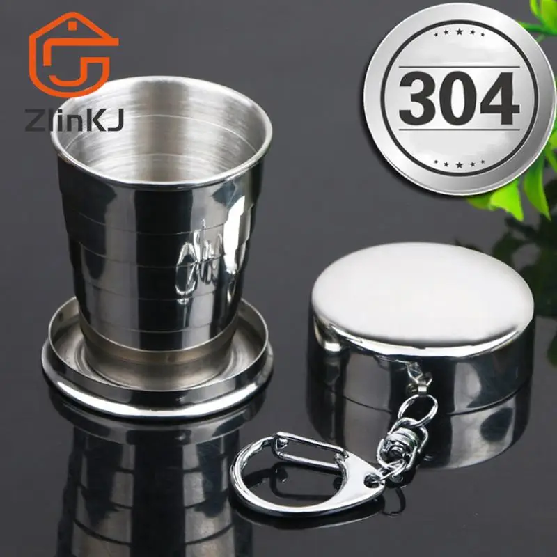1Pcs-Stainless-Steel-Folding-Cup-With-Keychain-Portable-Retractable ...