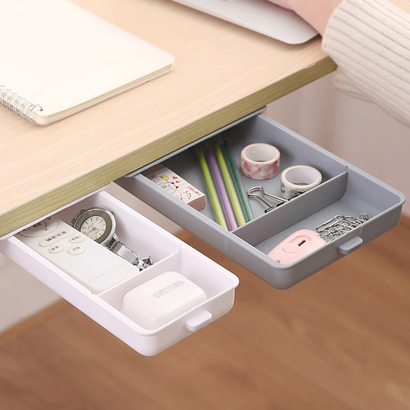 Under Desk Table Drawer Adhesive Storage Box Hidden Self Stick Pencil ...