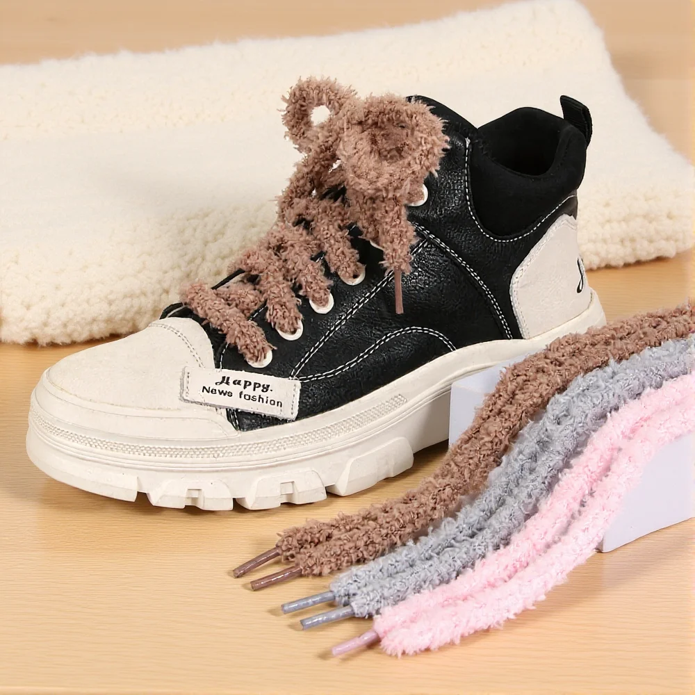 1 Pair Plush Towel Shoelaces Cute Fat Fluffy Fuzzy Velvet Lace for ...