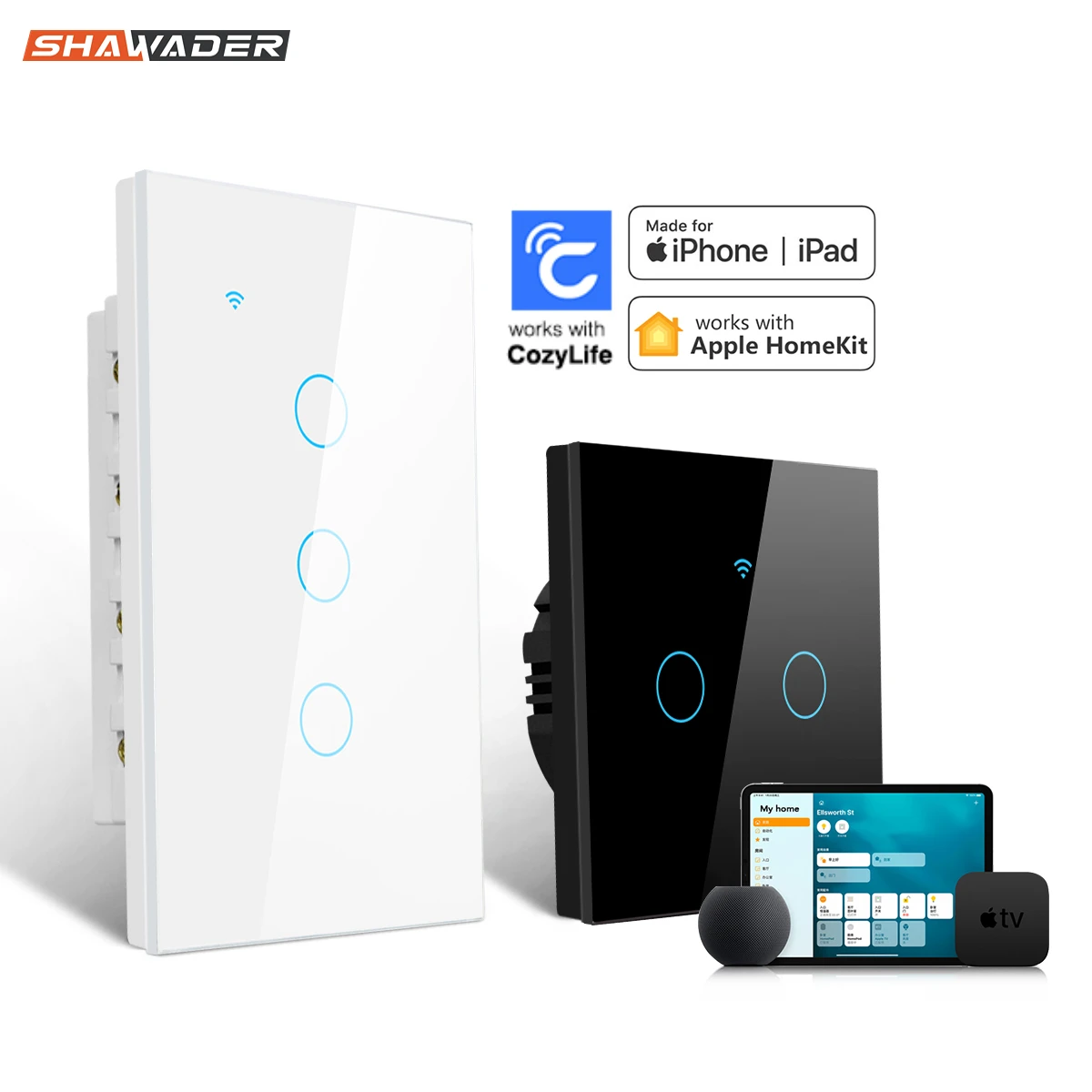 Shawader-Homekit-Smart-Light-Wall-Switch-WiFi-Touch-Sensor-Glass-Panel ...