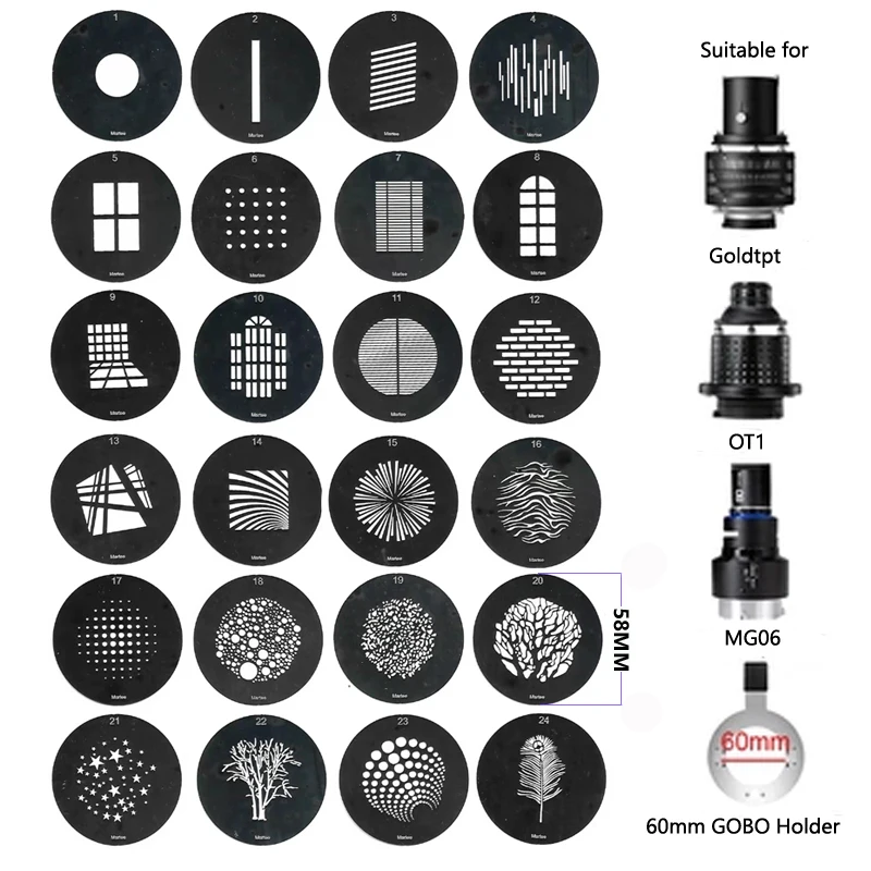 GOBO rond en acier inoxydable 58MM, pour condenseur optique Snoot ou ...
