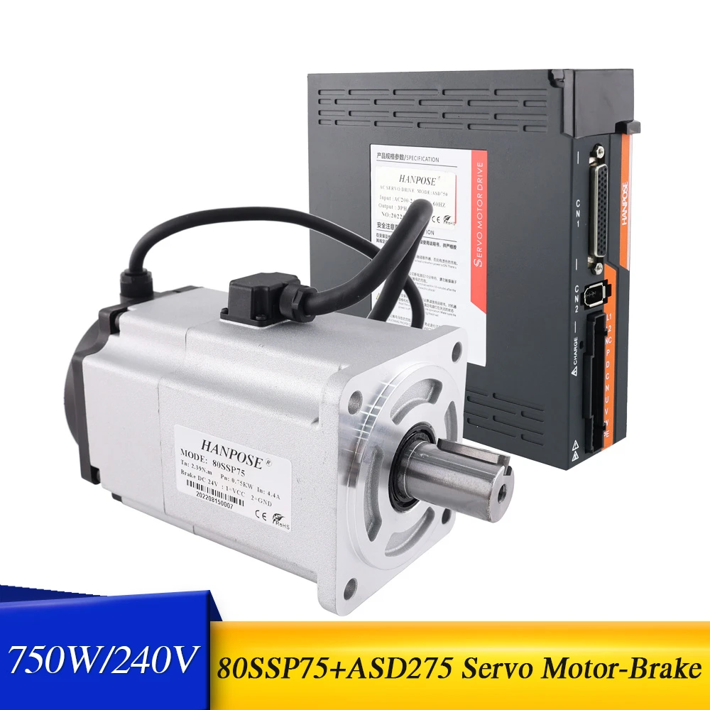 AC Servo Motor Whit Brake 2.39N.m 80SSP75 And AC200 240V ASD275 Servo ...