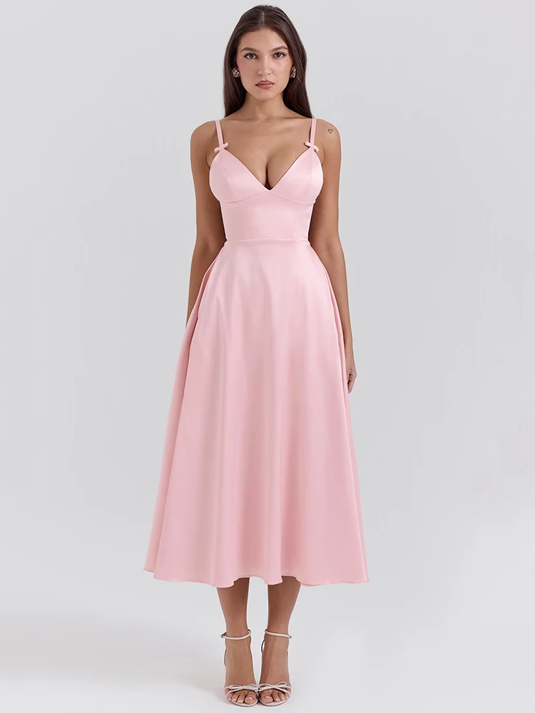 Mozision-Satin-Spaghetti-Strap-Sexy-Midi-Dress-Women-Pink-V-Neck ...