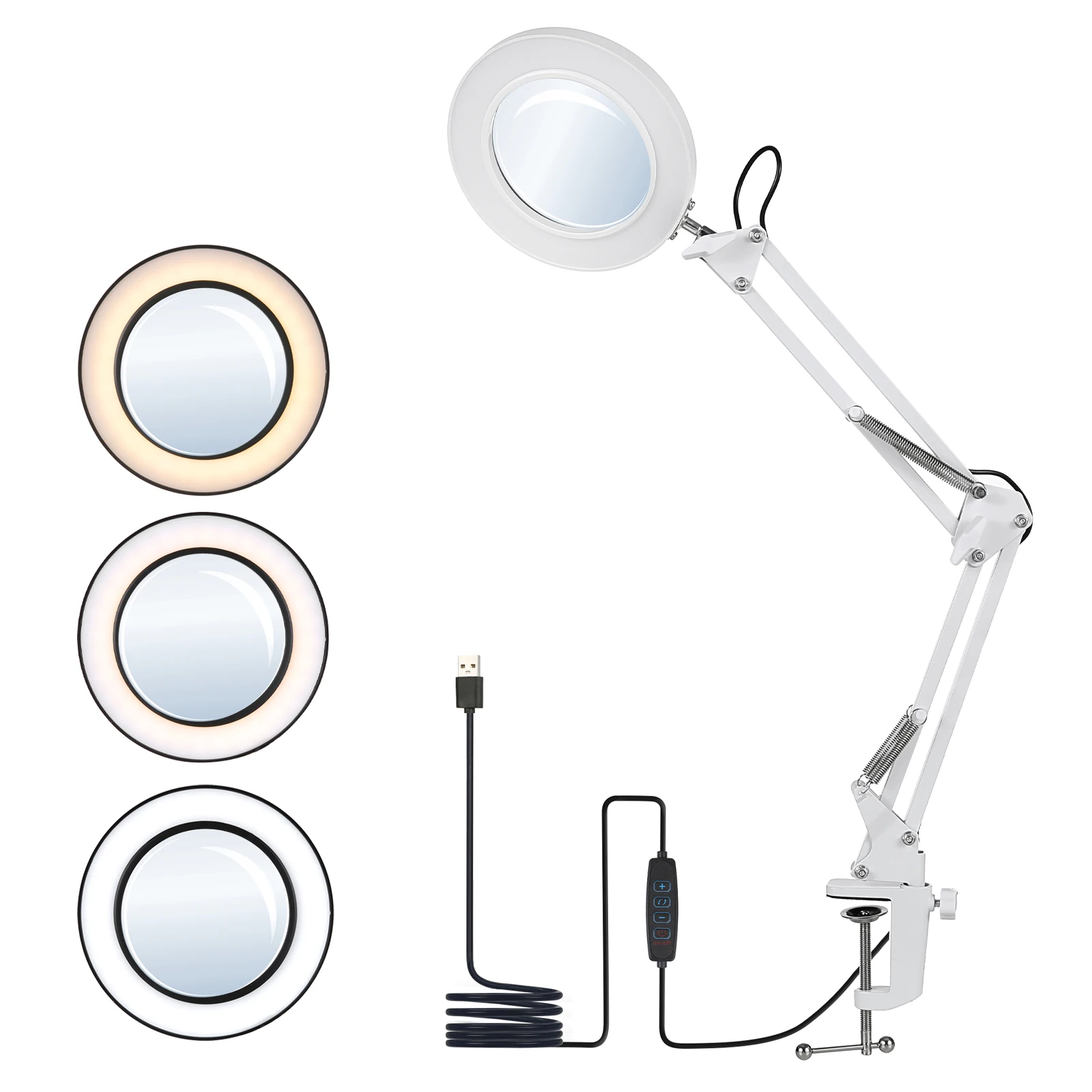 Flexible Clamp-On Table Lamp with 8x Magnifier Glass, Swing Arm ...
