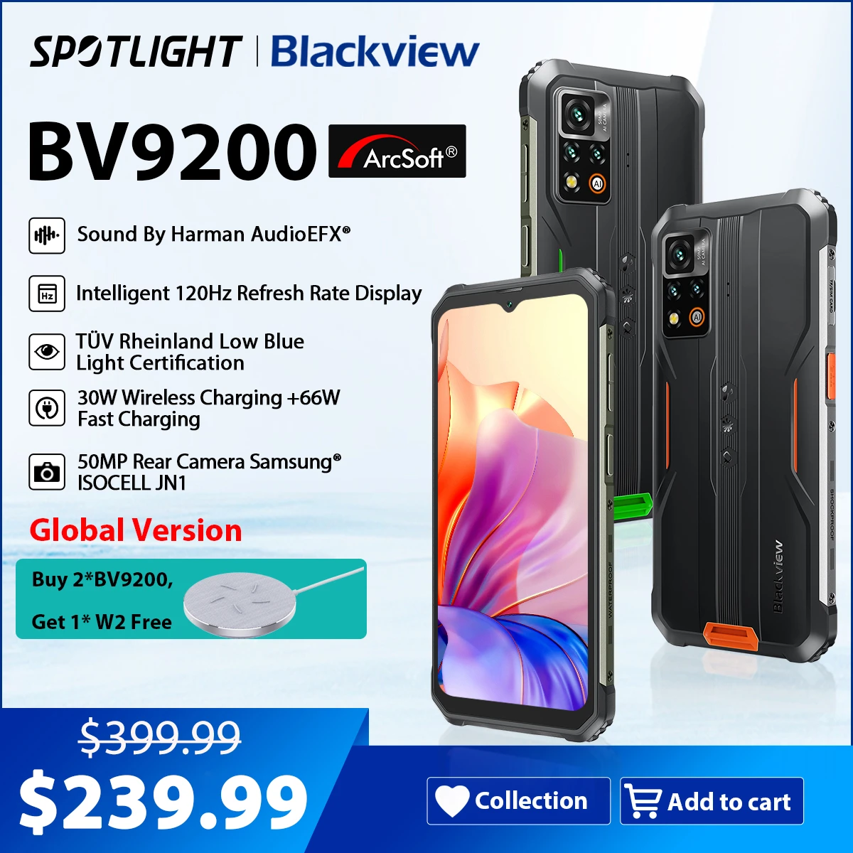 Blackview 견고한 스마트폰, 안드로이드 12 휴대폰, 8GB 256GB, 66W 고속 충전, G96,120HZ ...