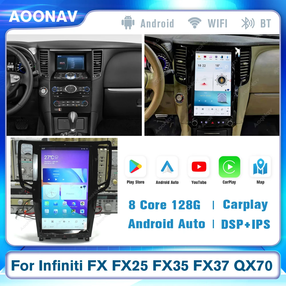13.6 인치 Qualcomm 스냅드래곤 차량용 라디오, 인피니티 FX FX25 FX35 FX37 QX70 멀티미디어 플레이어 무선 카플레이 안드로이드 2DIN ...