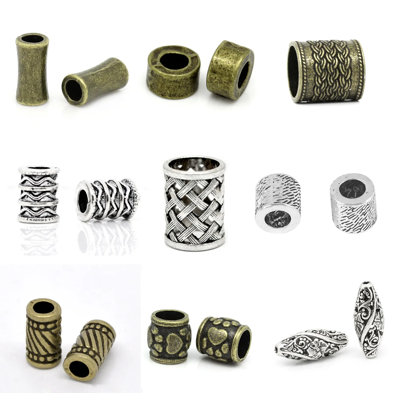 Handmade Metal Spacer Beads Geometrc Cylindrical Antique Bronze/Silver ...