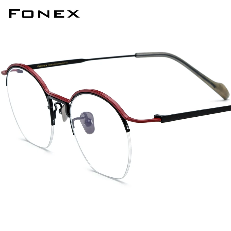 FONEX-Pure-Titanium-Glasses-Frame-Women-2024-New-Semi-Rimless-Round ...