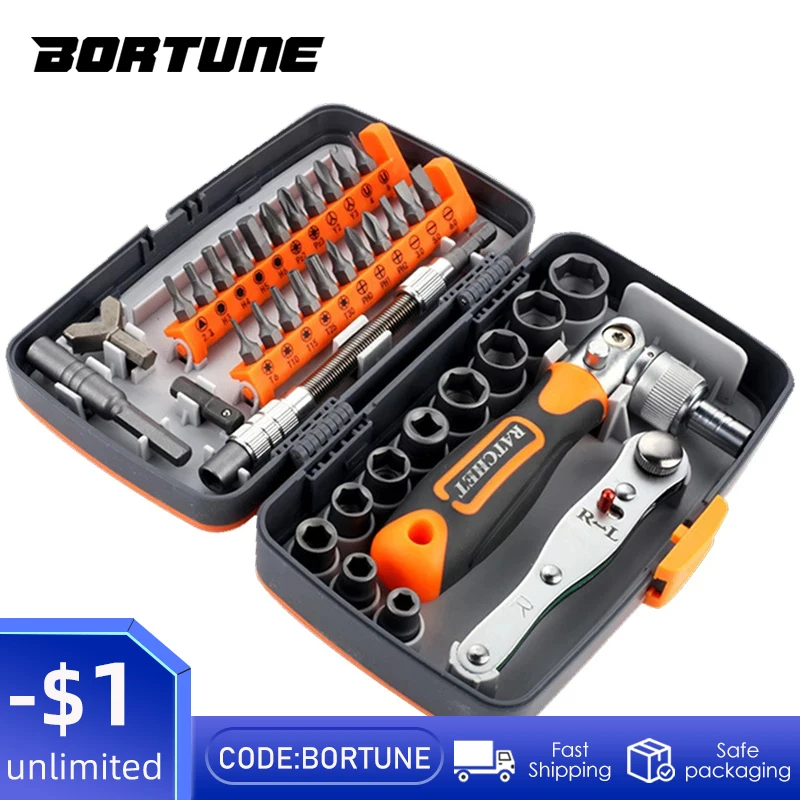 BORTUNE-38Pcs-Ratchet-Screwdriver-Set-Precision-CR-V-Torx-Hex-Screw-Driver-Bits-Wrench-Socket ...