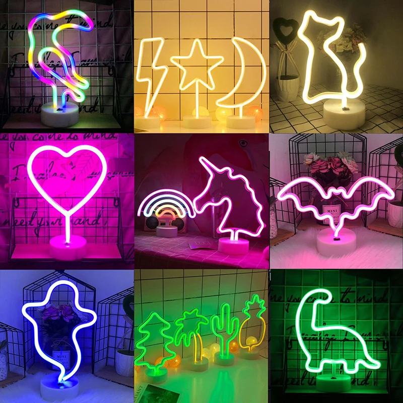 유니콘 Usb Led 네온 밤 번개 구름 모양 사인 야간 램프 하트 조명 조명 벽 장식 네온 램프 어린이 방