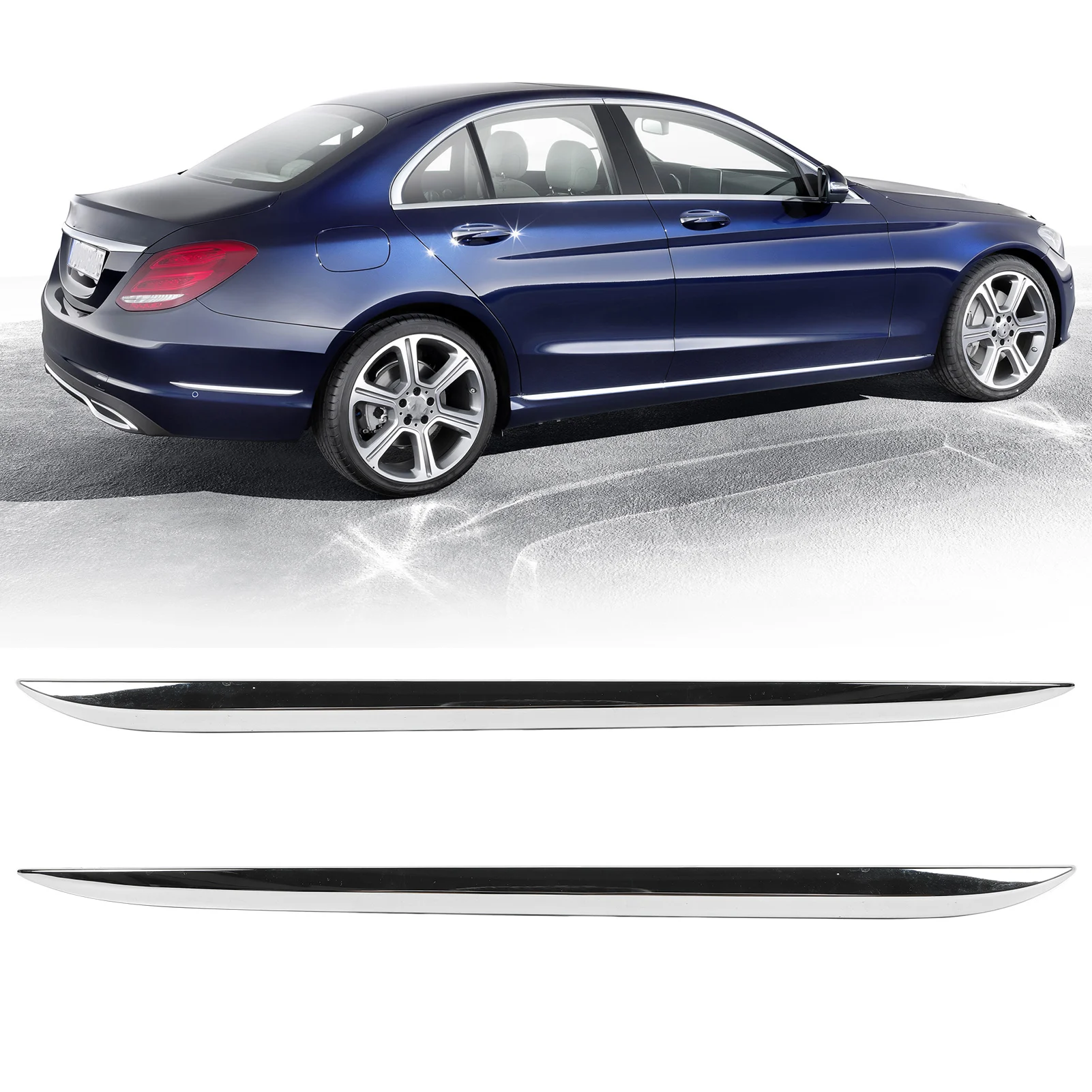 2pcs Rear Bumper Chrome Side Molding Trim for C‑Class W205 Standard Pre ...