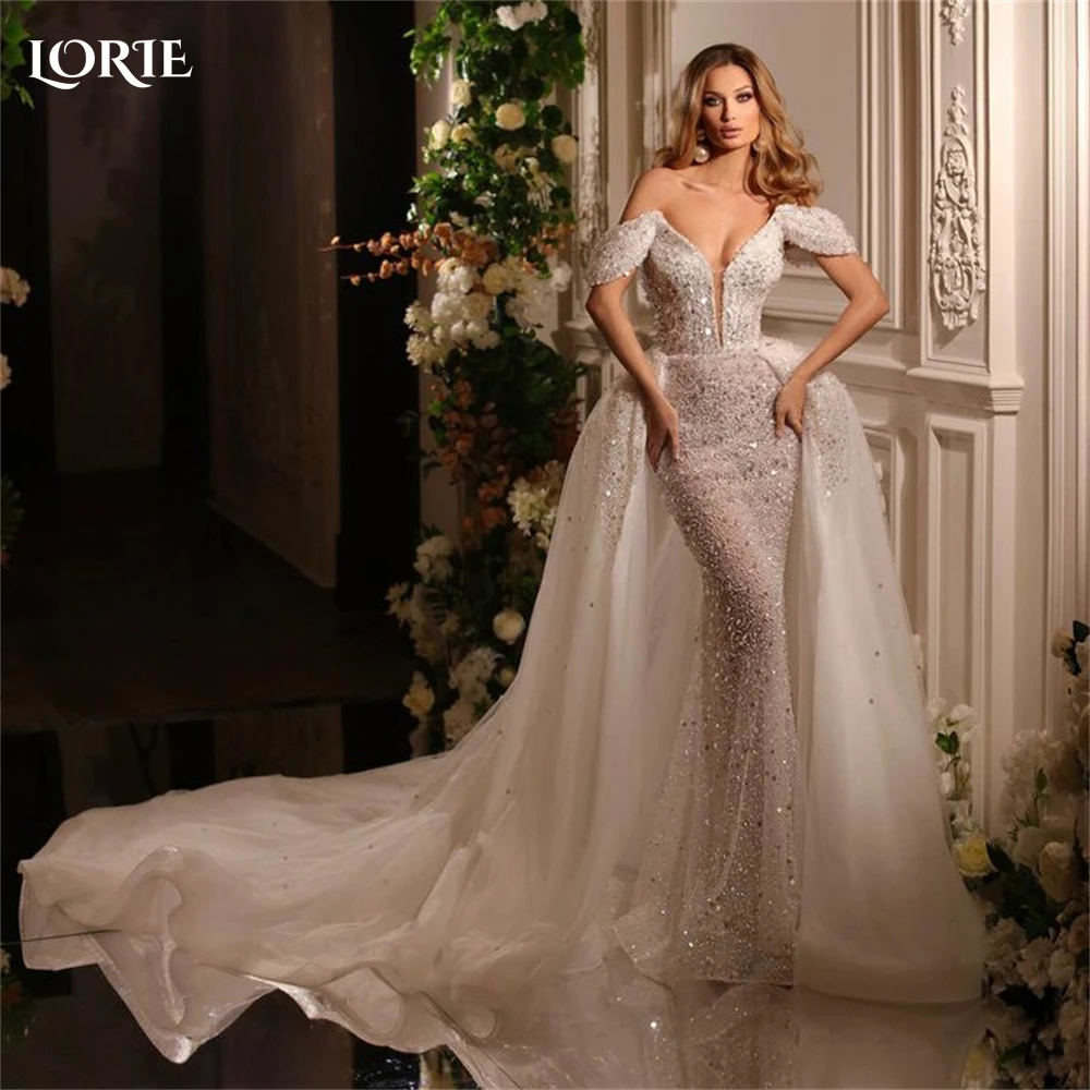 LORIE-Luxury-Glitter-Mermaid-Wedding-Dresses-Deep-V-Neck-Off-Shoulder ...