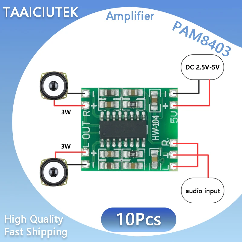 10Pcs PAM8403 Mini 5V Digital Amplifier Board 2 Channels 3W Class D Audio Speaker Sound ...