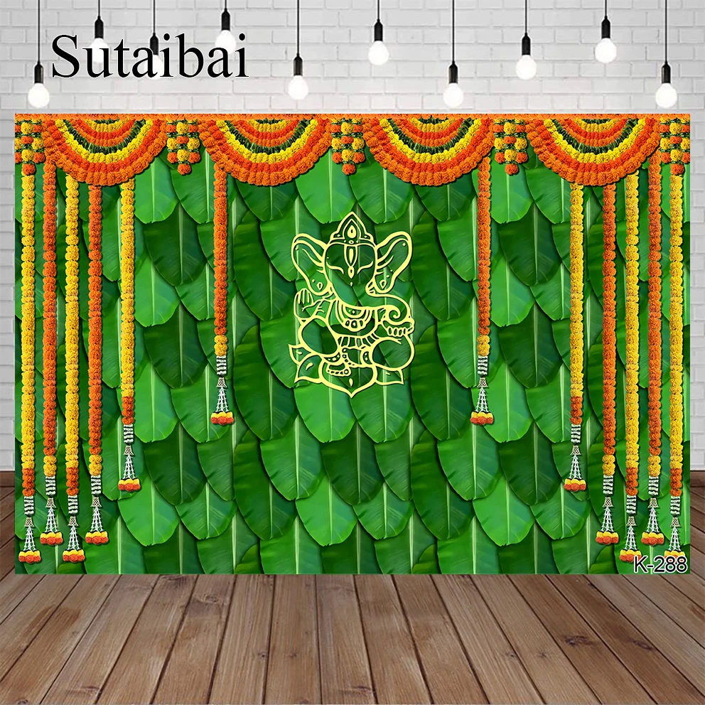 India-Pooja-Traditional-Photography-Backdrop-Banana-Leaf-Green-Chatiya ...