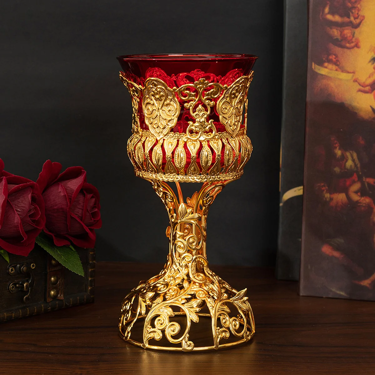 Cross-border-hot-selling-metal-red-glass-bowl-candle-cup-European-style ...