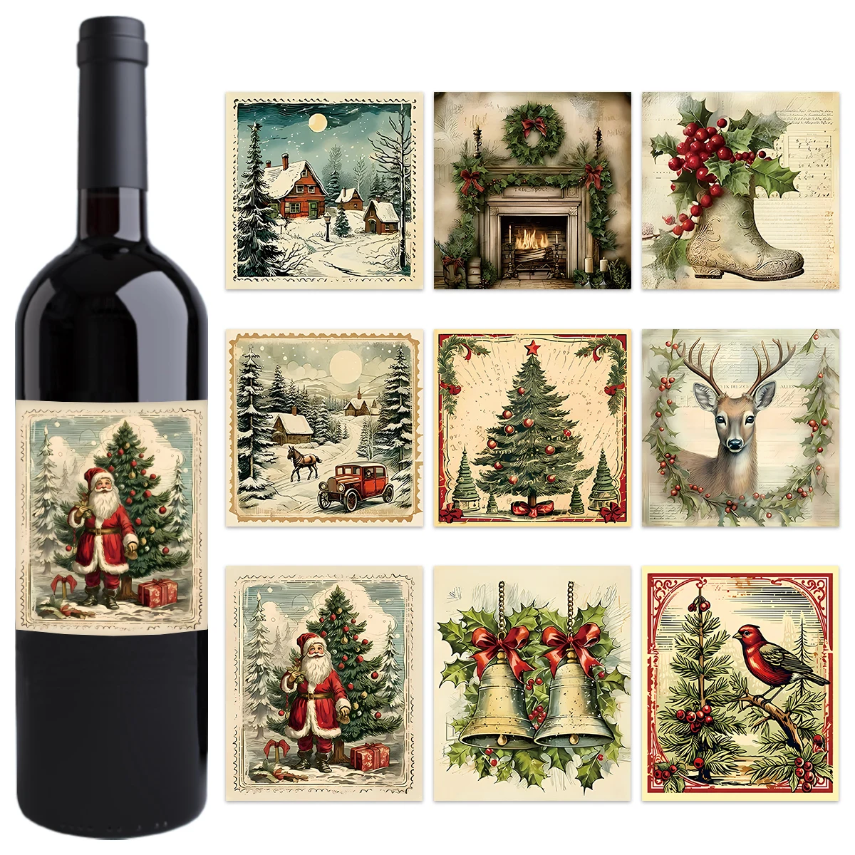 9pcs Christmas Decorative Wine Bottle Stickers, Merry Christmas Party ...