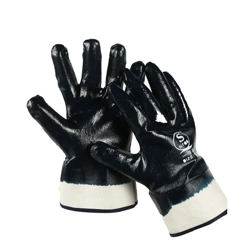Canvas-Big-Mouth-Nitrile-Oil-resistant-Gloves-Blue-Wear-resistant-Oil ...