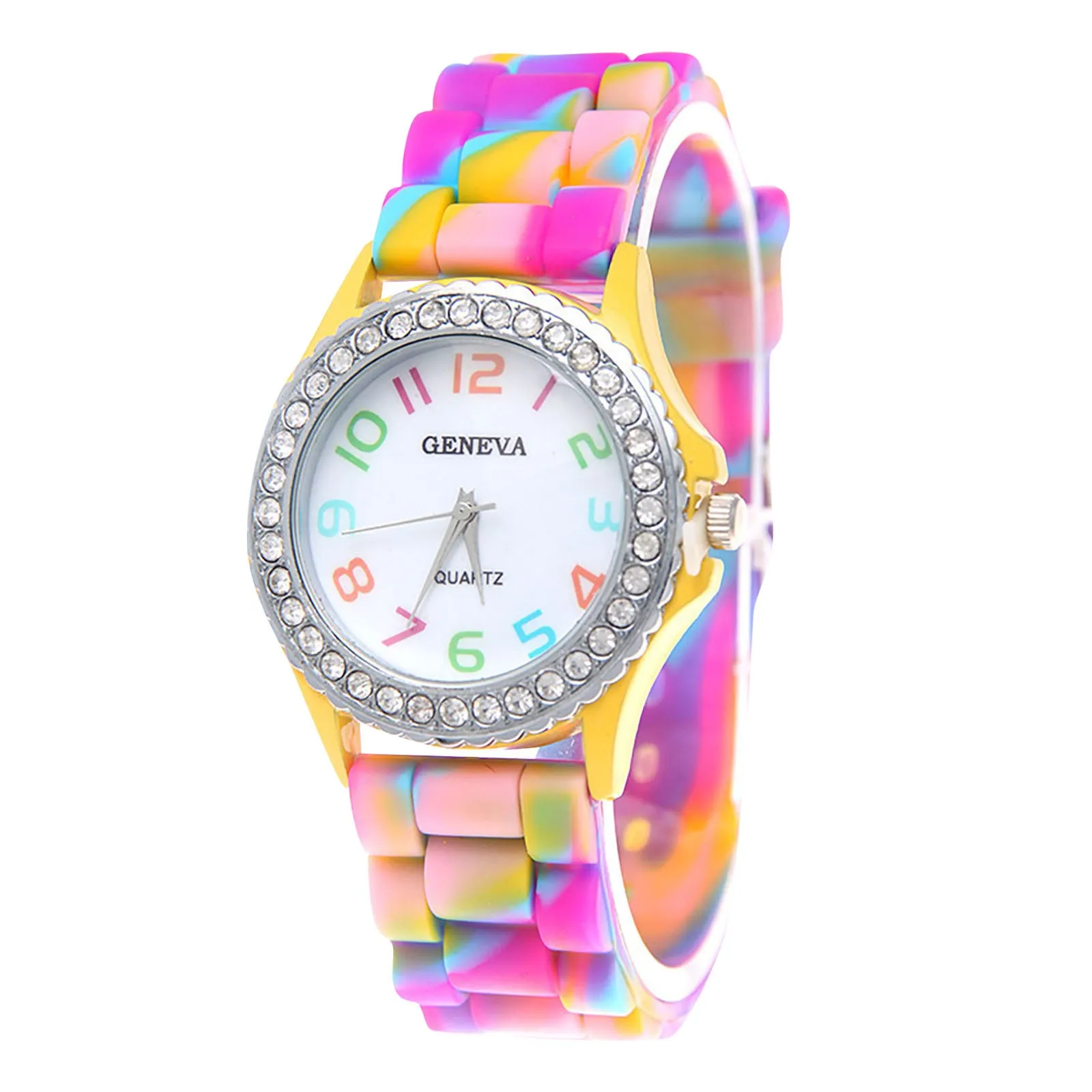 Girls’ Silicone Camouflage Watch Crystal Bling Quartz Wrist Watch ...