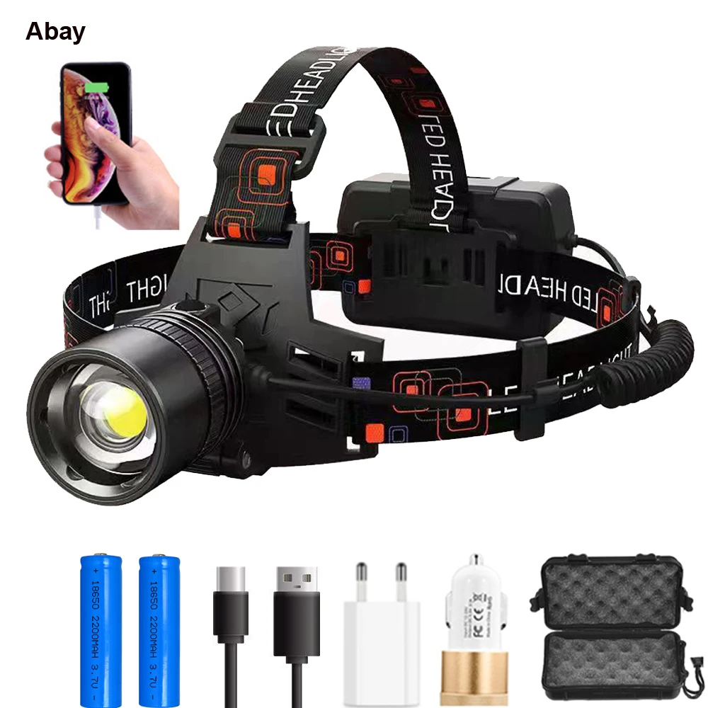 캠핑 낚시용 강력한 LED 헤드램프, USB 충전 헤드라이트, 방수 헤드 램프, 18650 헤드 랜턴, 60000LM ...