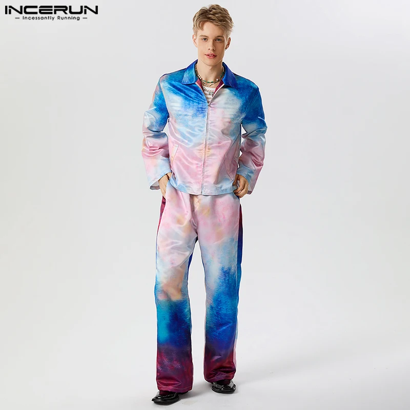 INCERUN-Conjunto-de-jaqueta-e-cal-a-com-z-per-manga-comprida-Tie-Dye ...