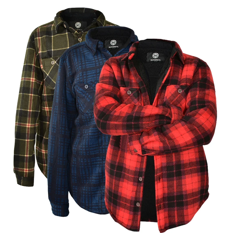 Men-Long-Sleeve-Sherpa-Lined-Shirt-Jacket-Fleece-Plaid-Flannel-Shirts ...
