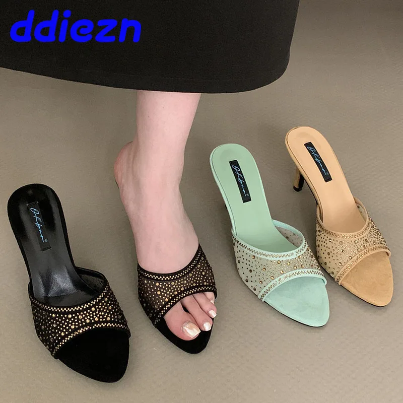 2024-Female-Slip-On-Footwear-Rhinestones-Women-Pumps-Slides-Heels-Shoes ...