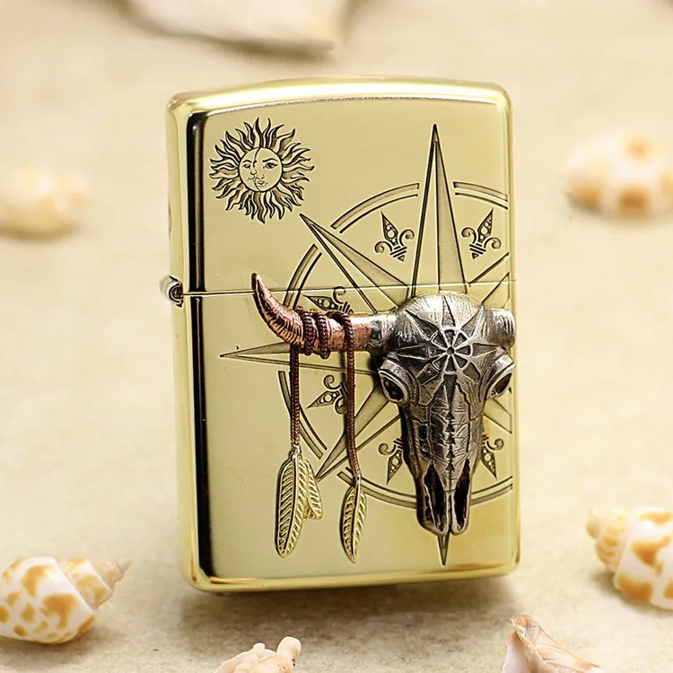 Genuine-Zippo-Pure-copper-cow-skull-oil-lighter-copper-windproof ...