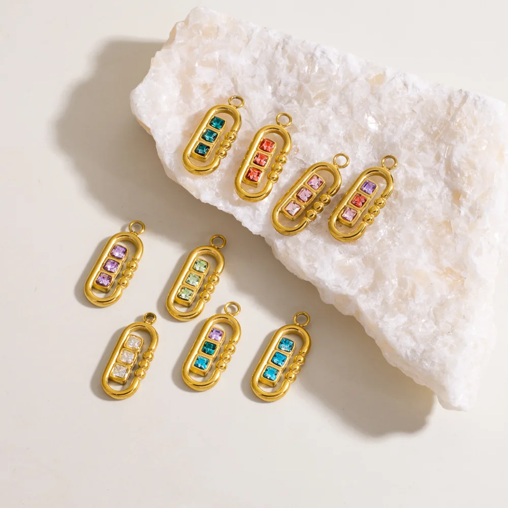 5Pcs Stainless Steel Colorful Zircon Paper Clip Style Pendant Charms ...