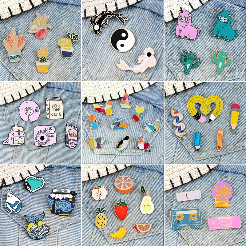 3 9Pcs Art Origami Animal Brooch Set Taiji Koi Fish Enamel Pins ...