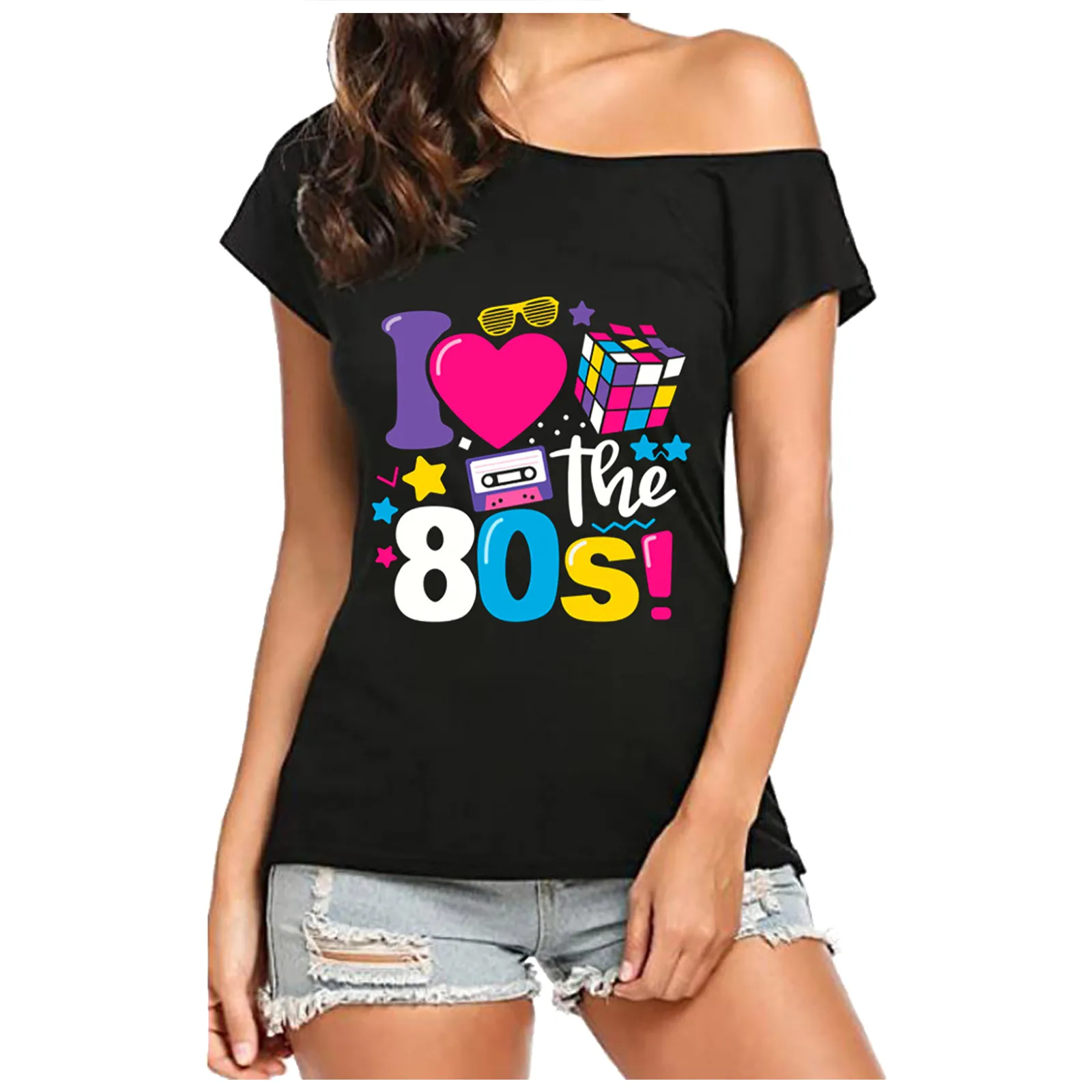 Women-T-Shirts-I-Love-The-80s-Off-The-Shoulder-Tops-Female-Summer ...
