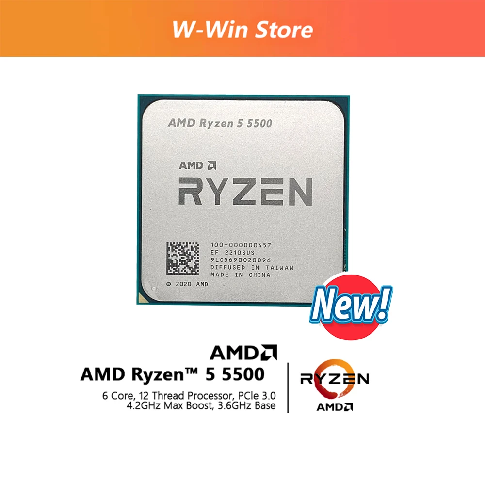 AMD NEW Ryzen 5 5500 R5 5500 3.6GHz 6 코어 12 스레드 CPU 프로세서, 7NM 65W L3 = 16M 100 000000457 소켓 AM4 ...