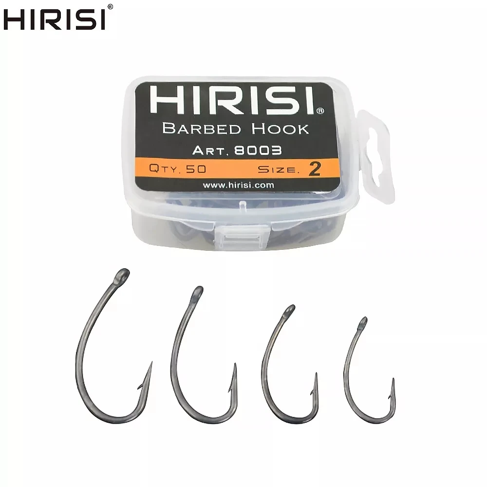 Hirisi 50pcs Coating High Carbon Stainless Steel Barbed Carp Fishing Hooks Pack with Retail ...