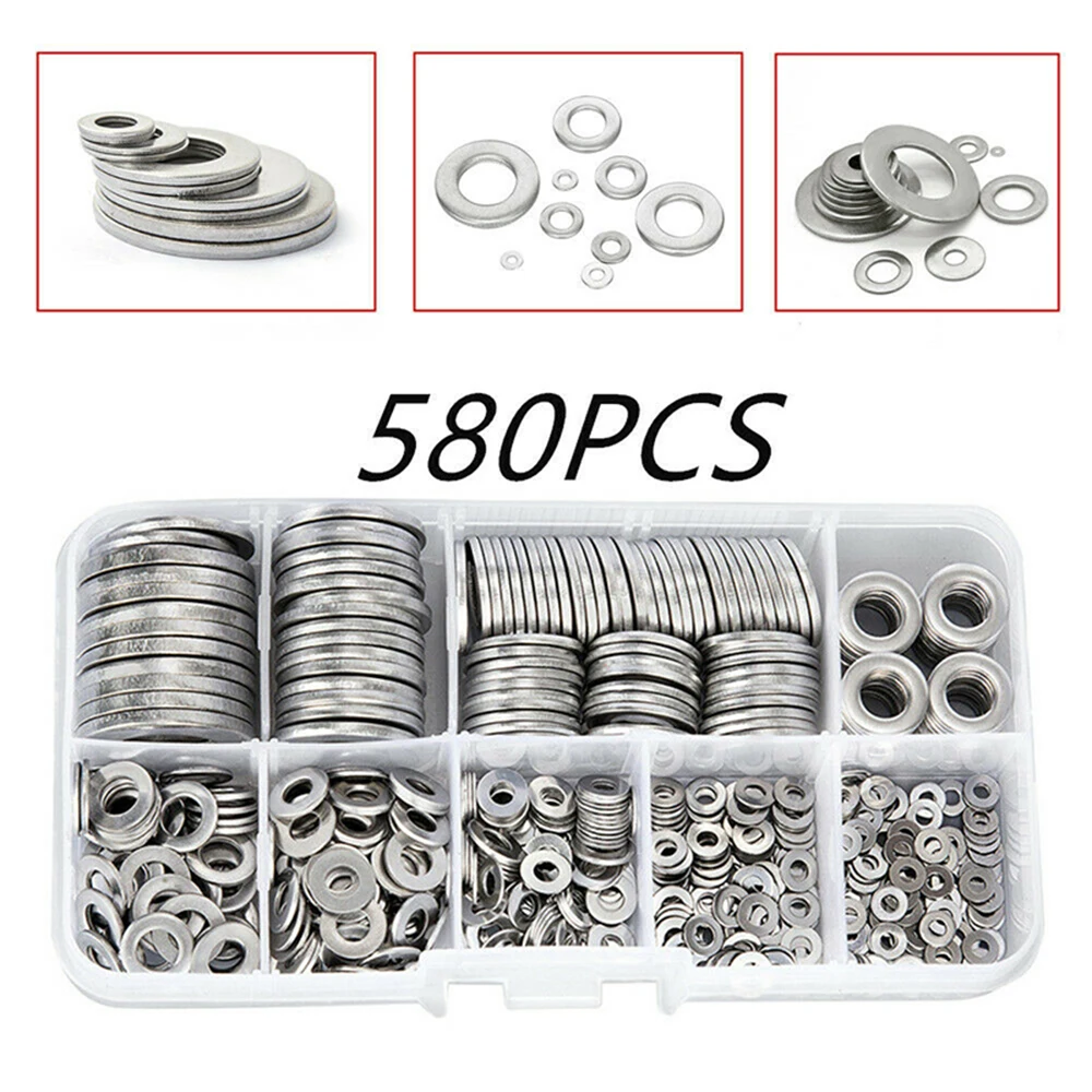 580pcs-Stainless-Steel-Flat-Bottom-Metal-Washer-Fastener-Box-Screw-Bolt ...