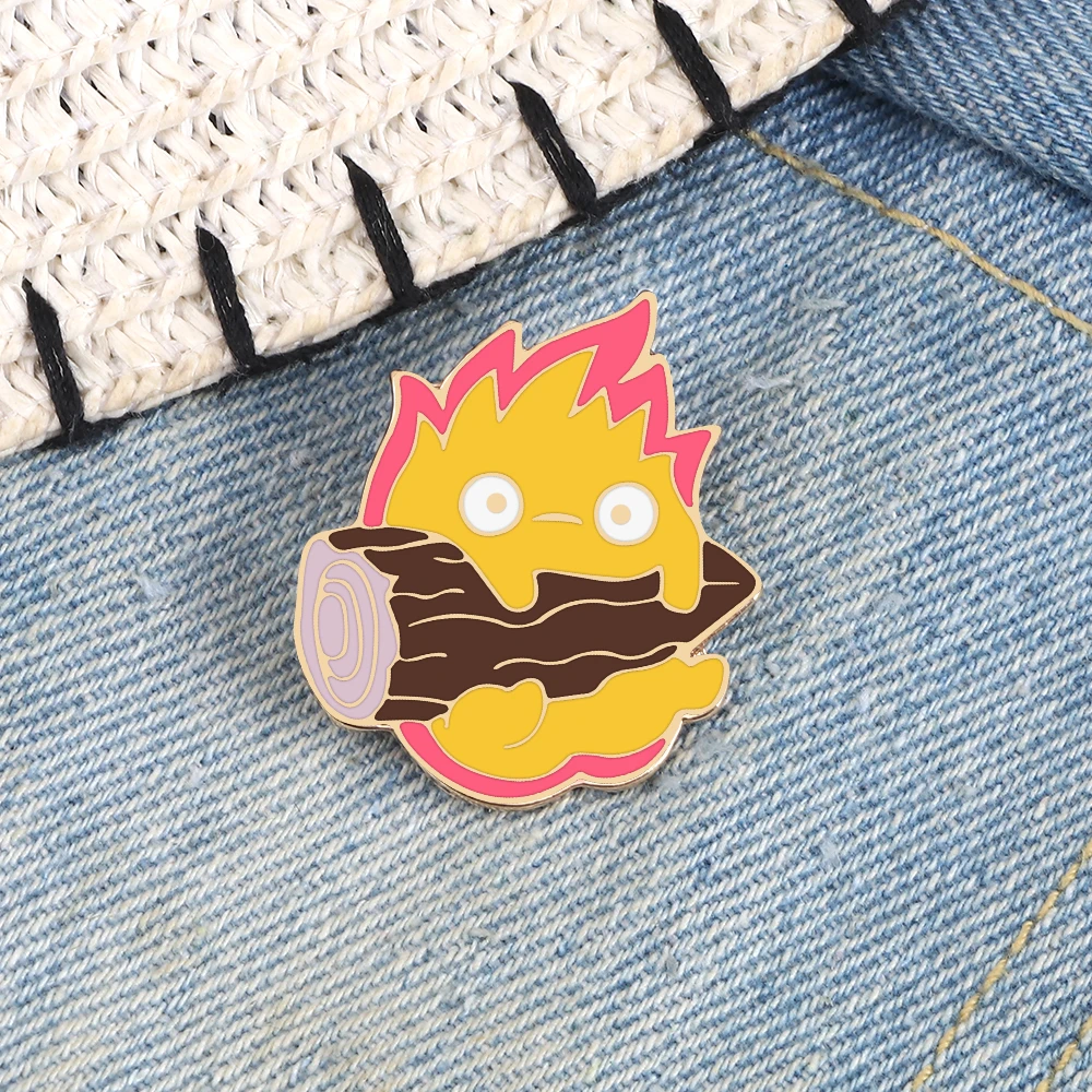 Fire Demon Calcifer Enamel Pins Cute Magic Fire Elf Firewood Anime ...