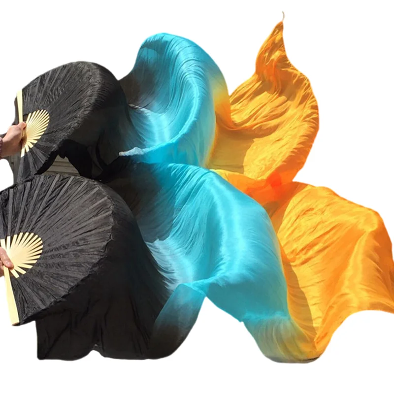 Handmade Belly Dance Silk Veil Strong Bamboo Rib Extra Long Flowy Fan ...